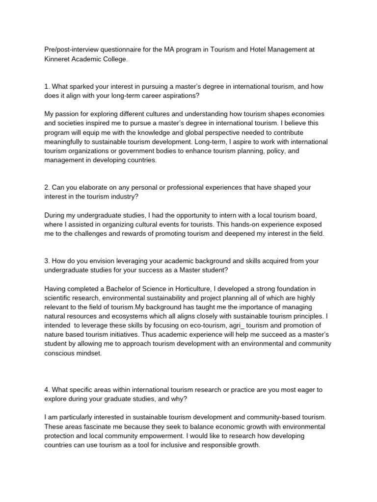 Pre-post-Interview Questionnaire For The MA Program in Tourism and ...