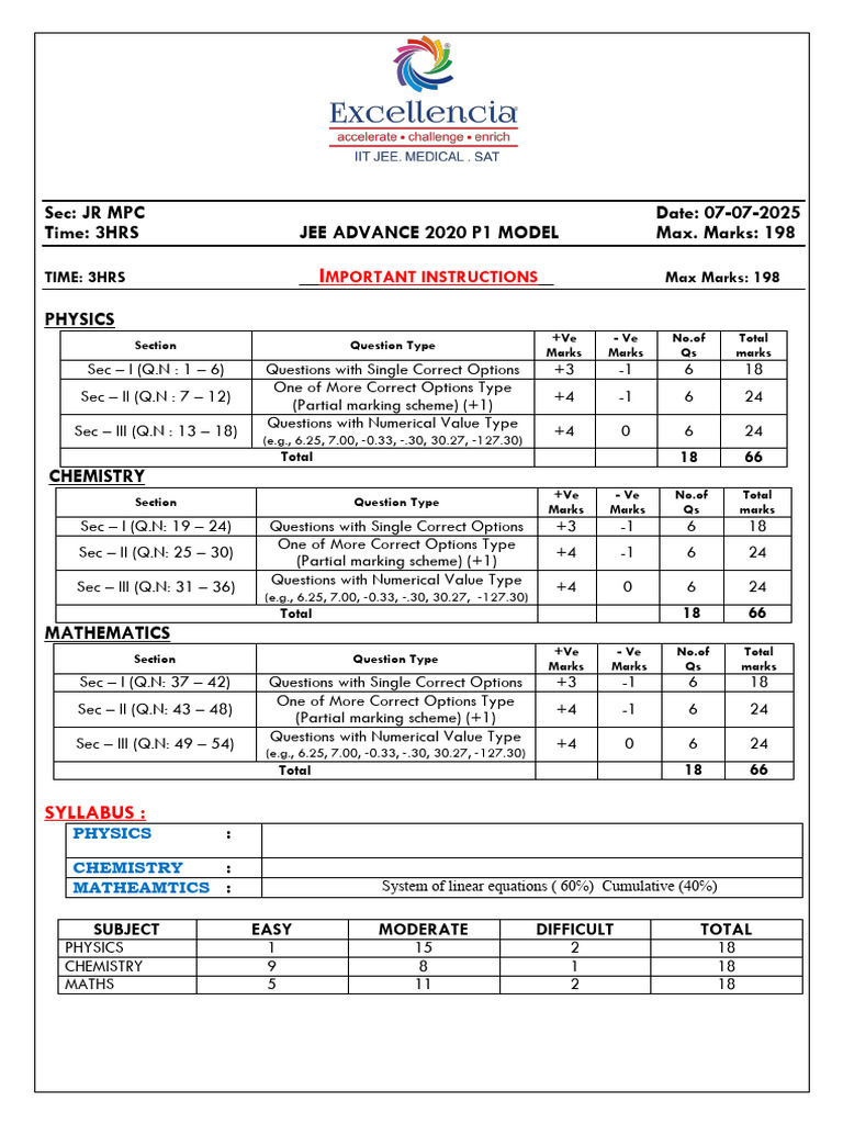 JEE Advance 2020 P1 Question Paper | PDF | Theoretical Physics ...
