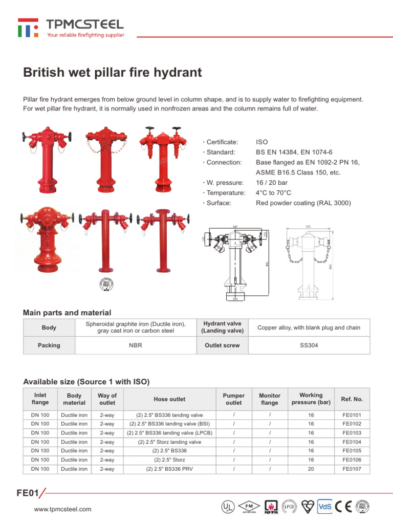 FE01 British Wet Pillar Fire Hydrant | PDF | Metals | Materials