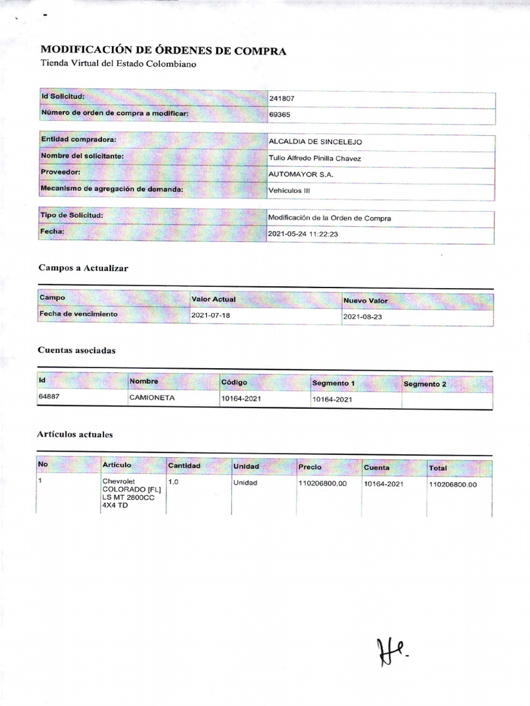 Modificacion Orden de Compra 69365 Ok | PDF
