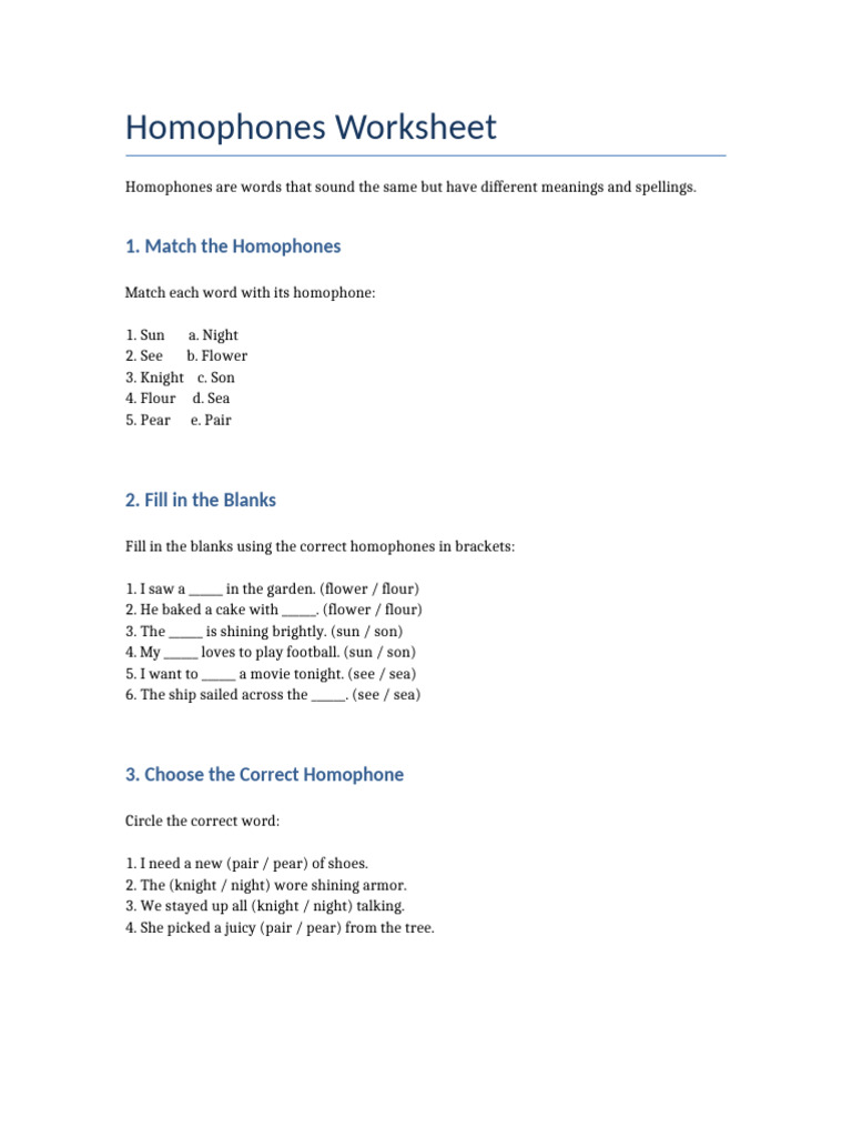 Grade 3 Homophones Worksheet | PDF