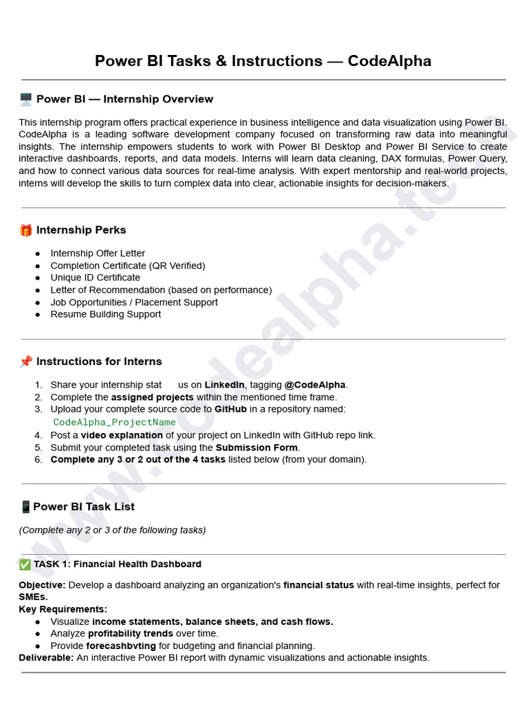 Power BI Tasks & Instructions - CodeAlpha | PDF | Analytics | Performance Indicator
