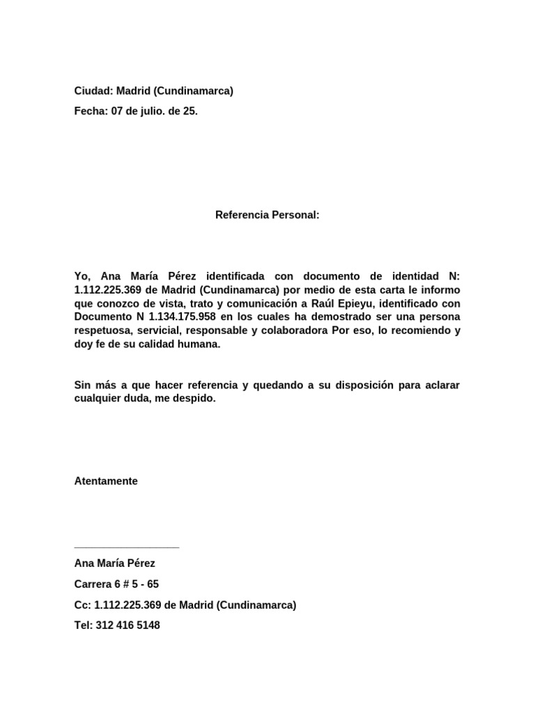Carta de Referencia Personal | PDF