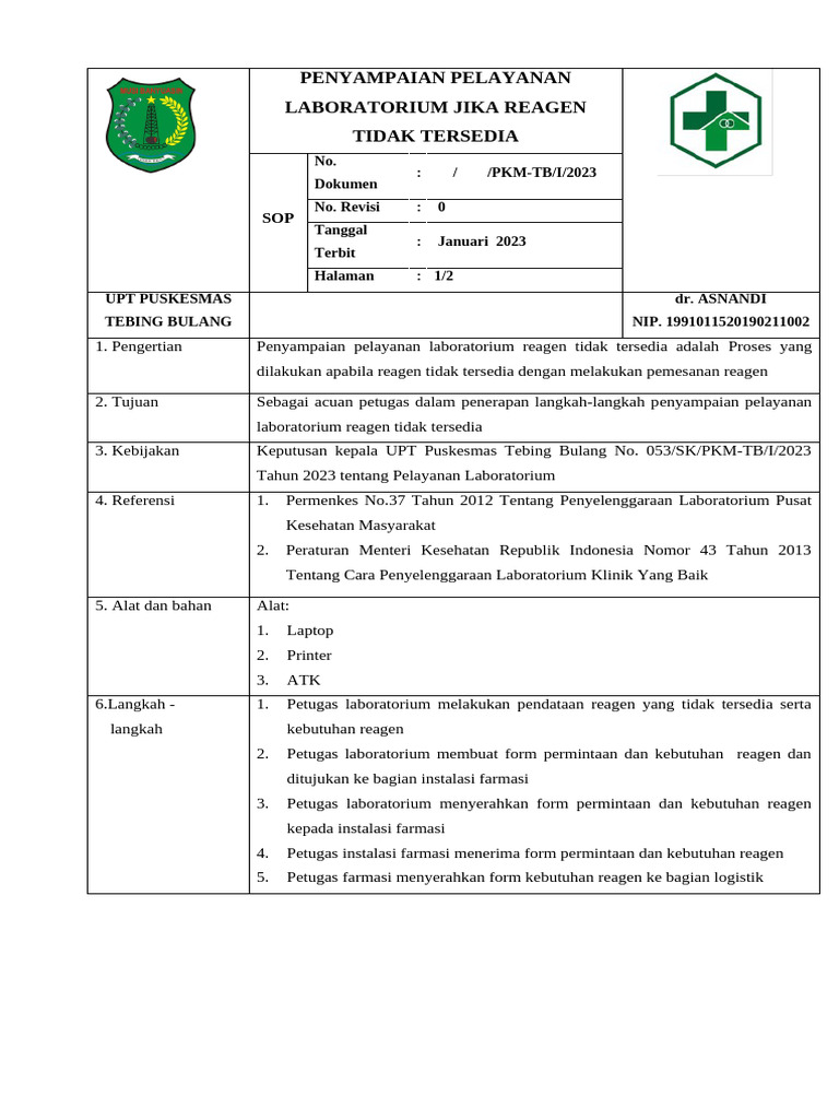 Prosedur Permintaan Reagen Laboratorium | PDF
