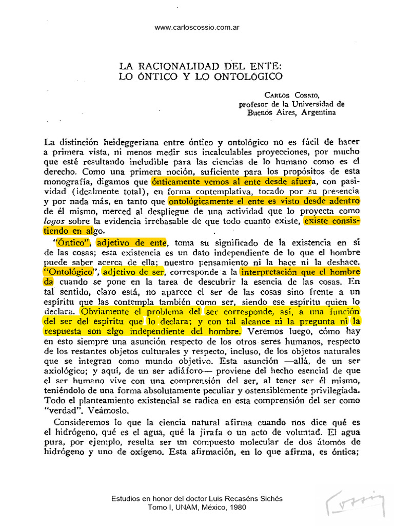 Ontico y Ontologico La Racronalidad Del Ente | PDF | Ontología | Existencia
