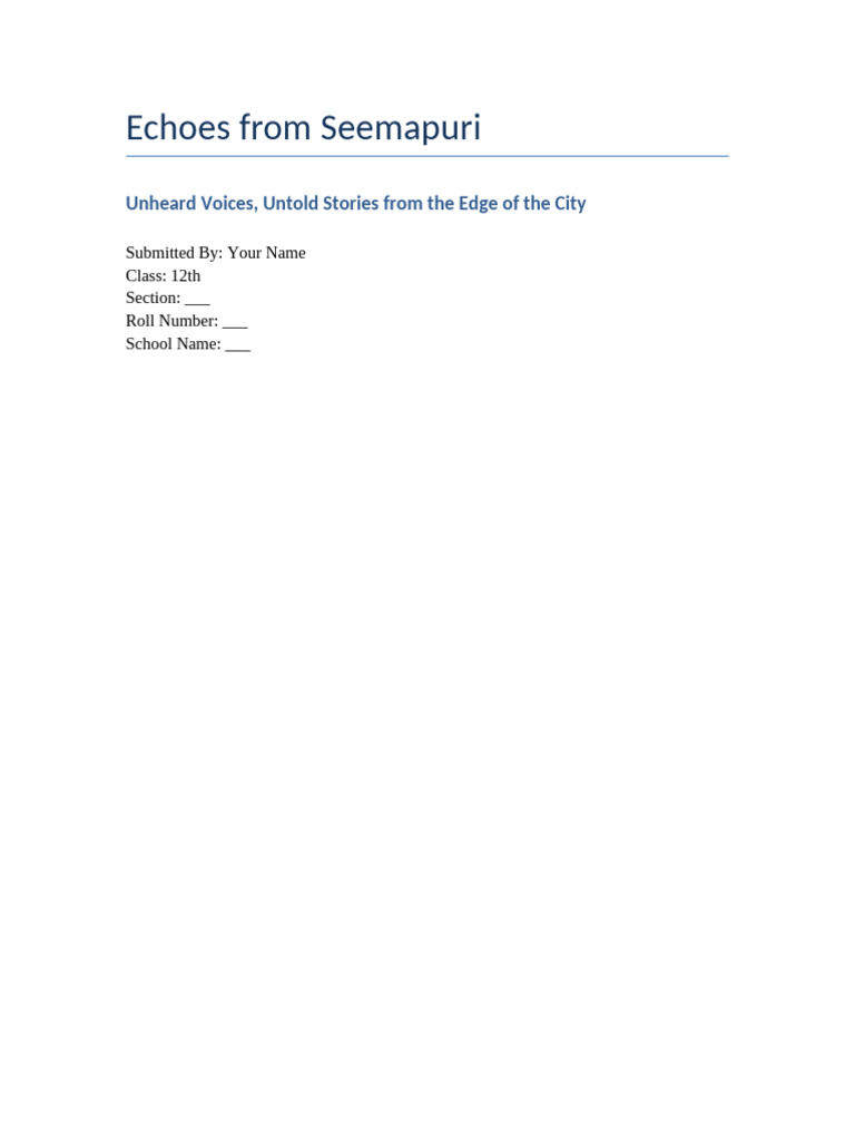 Voices of Seemapuri: Life in Delhi Slum | PDF | Poverty | Poverty ...