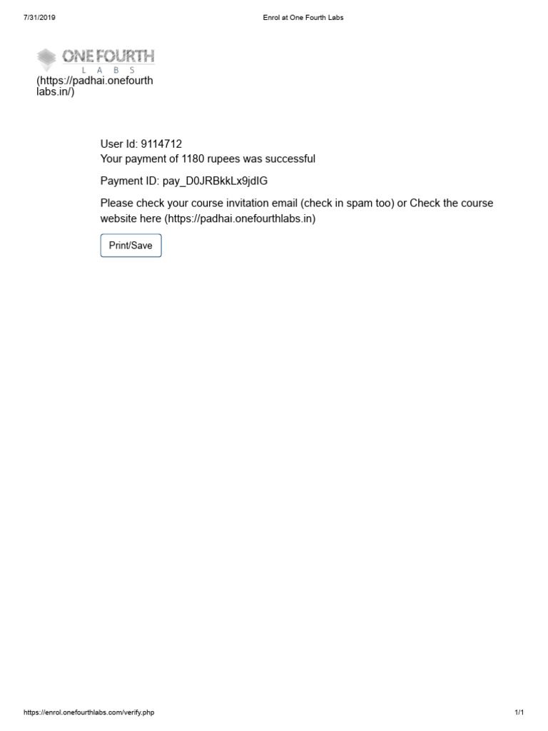 Successful Payment Confirmation for Course | PDF