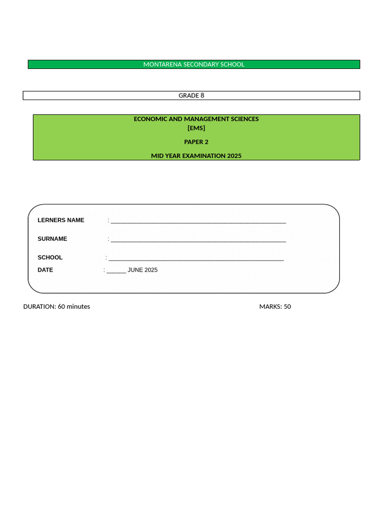 Grade 8 Paper 2 Question Paper | PDF | Labour Economics | Taxes