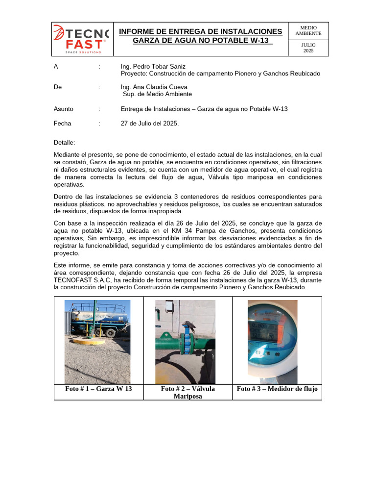 Informe de Recepcion Garza W 13 | PDF