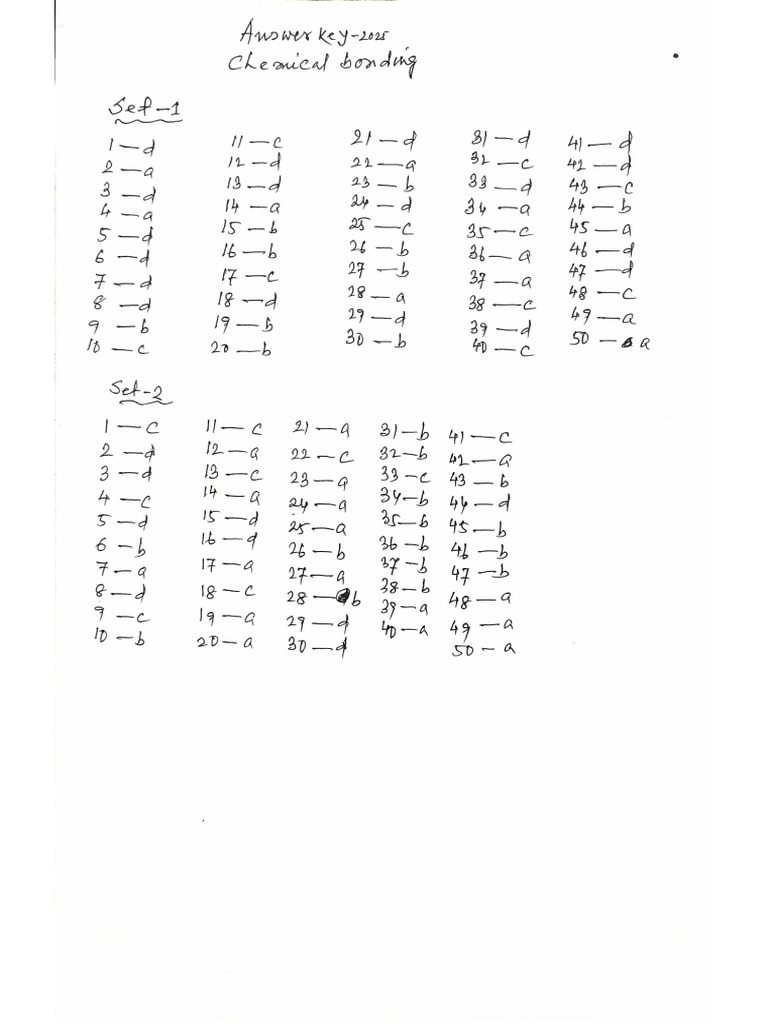 Answer Key of Chemical Bonding Set-1&2 | PDF