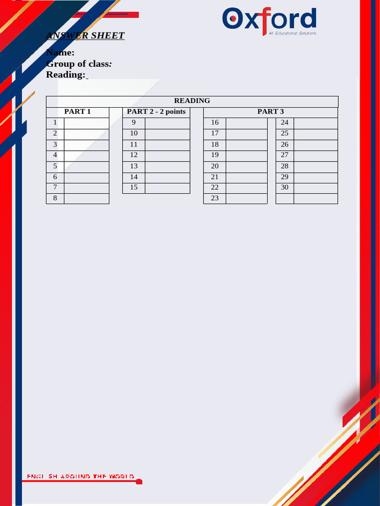 Reading Answer Sheet Template | PDF