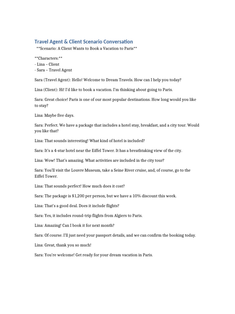 Travel Agent Client Booking Dialogue | PDF