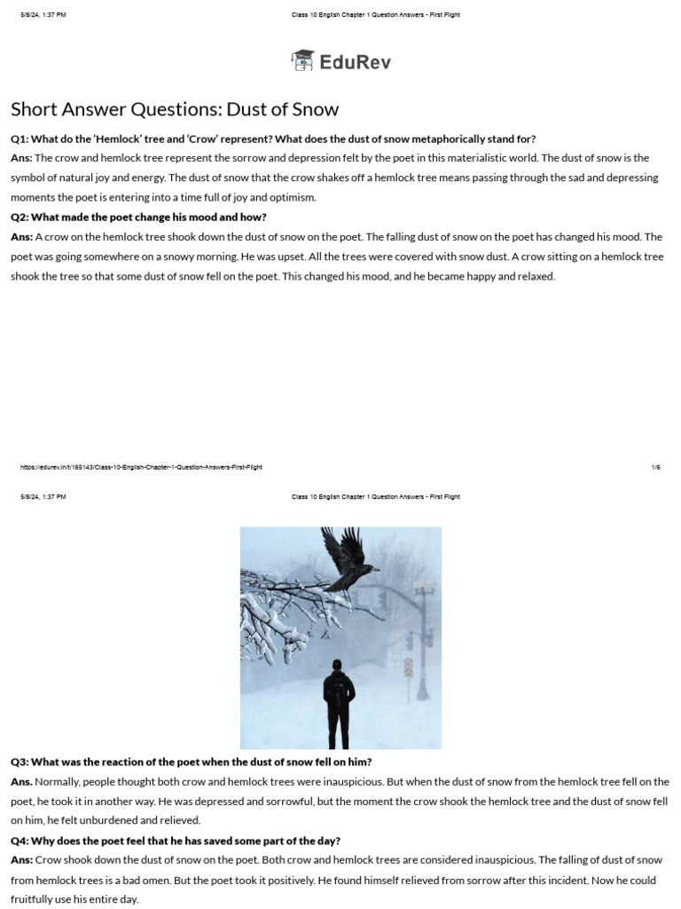 Class 10 English Chapter 1 S Question Answers - First Flight | PDF