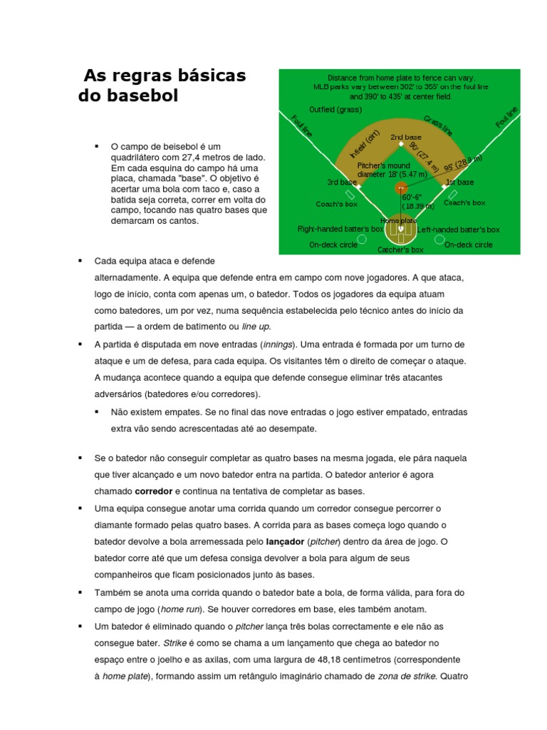 As Regras Básicas Do Basebol | PDF | Jogos de habilidade física | Jogos ...
