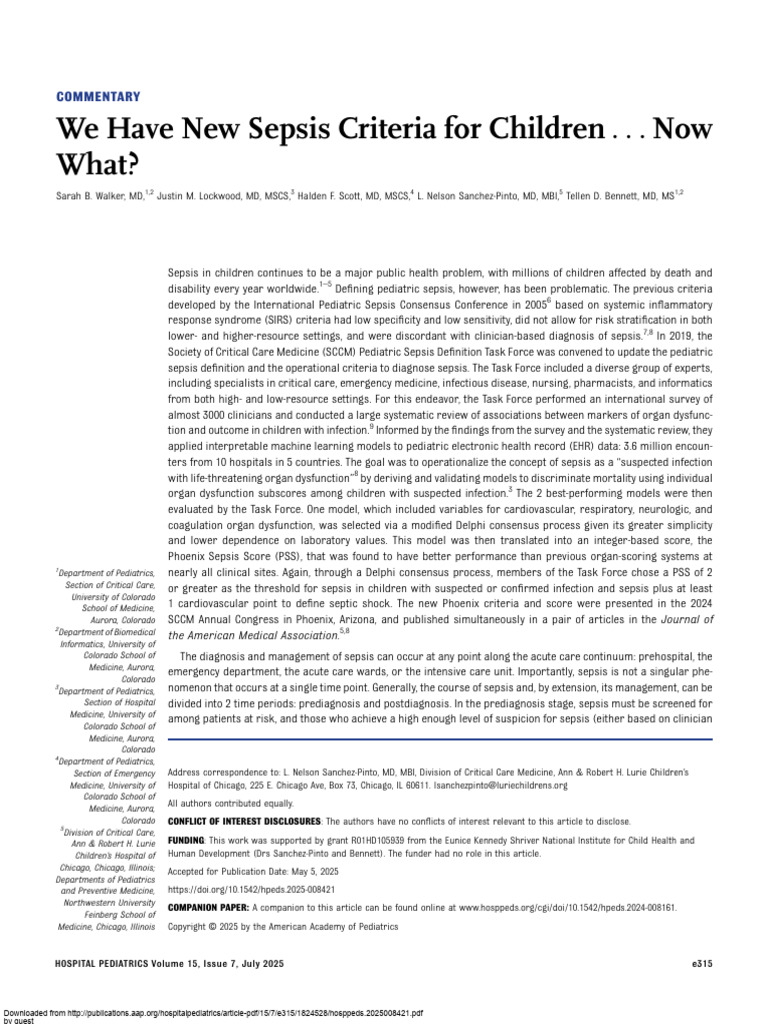 New Pediatric Sepsis Criteria Explained | PDF | Sepsis | Intensive Care ...