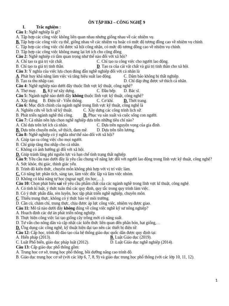 CN 9 - ĐỀ CƯƠNG HKI | PDF