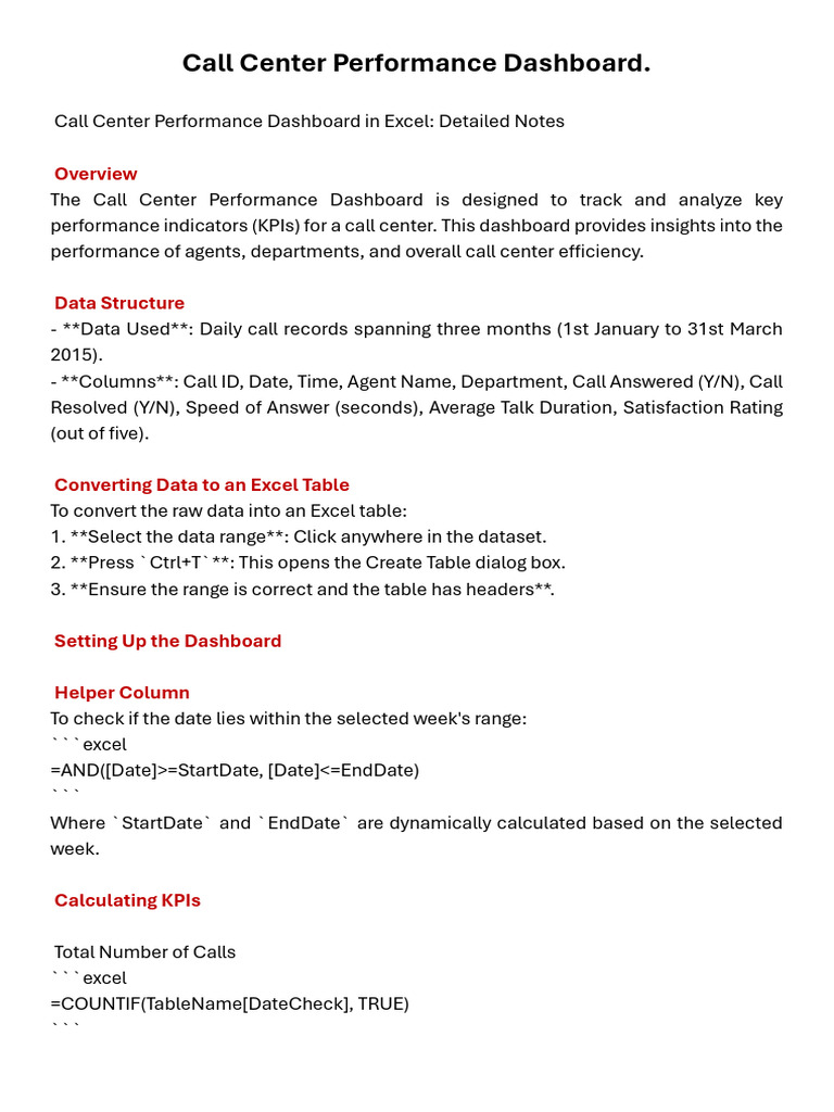Call Center Performance Dashboard Guide | PDF | Pie Chart | Chart