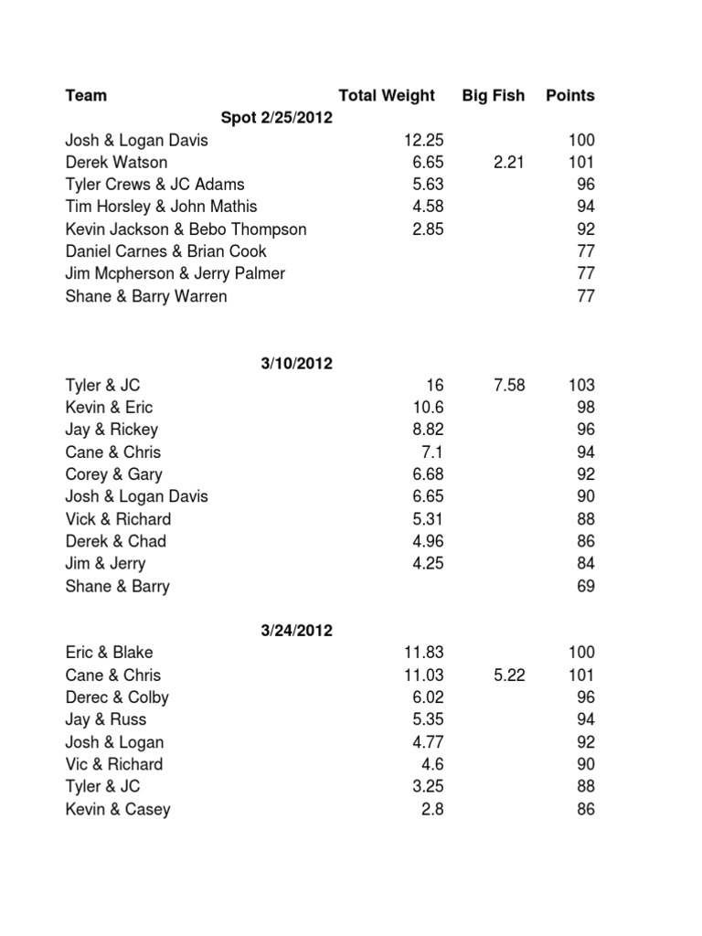 Current Point Standings Overview | PDF