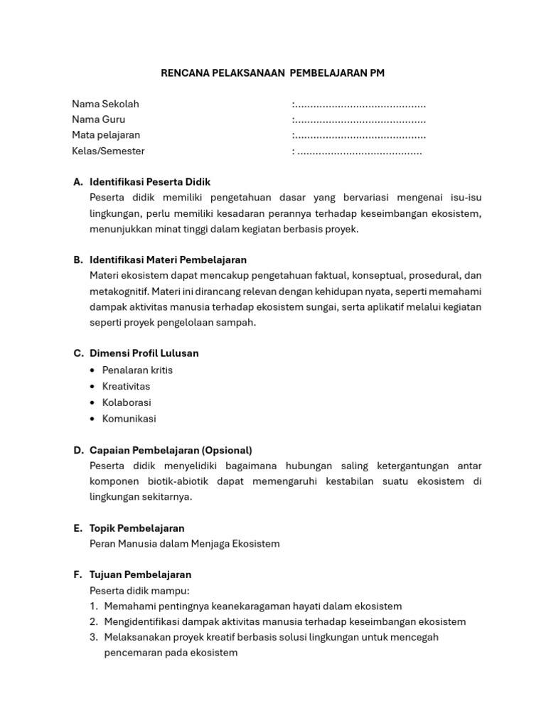 Contoh RPP Pembelajaran Mendalam | PDF