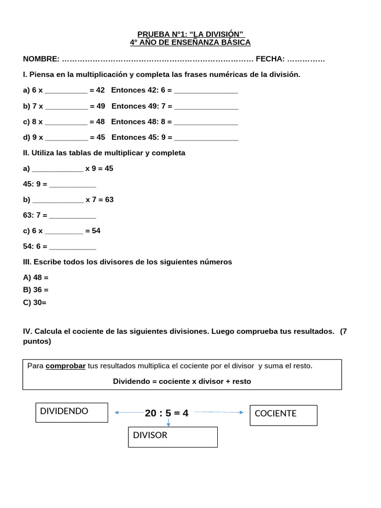 PRUEBA Divisiones #1 | PDF
