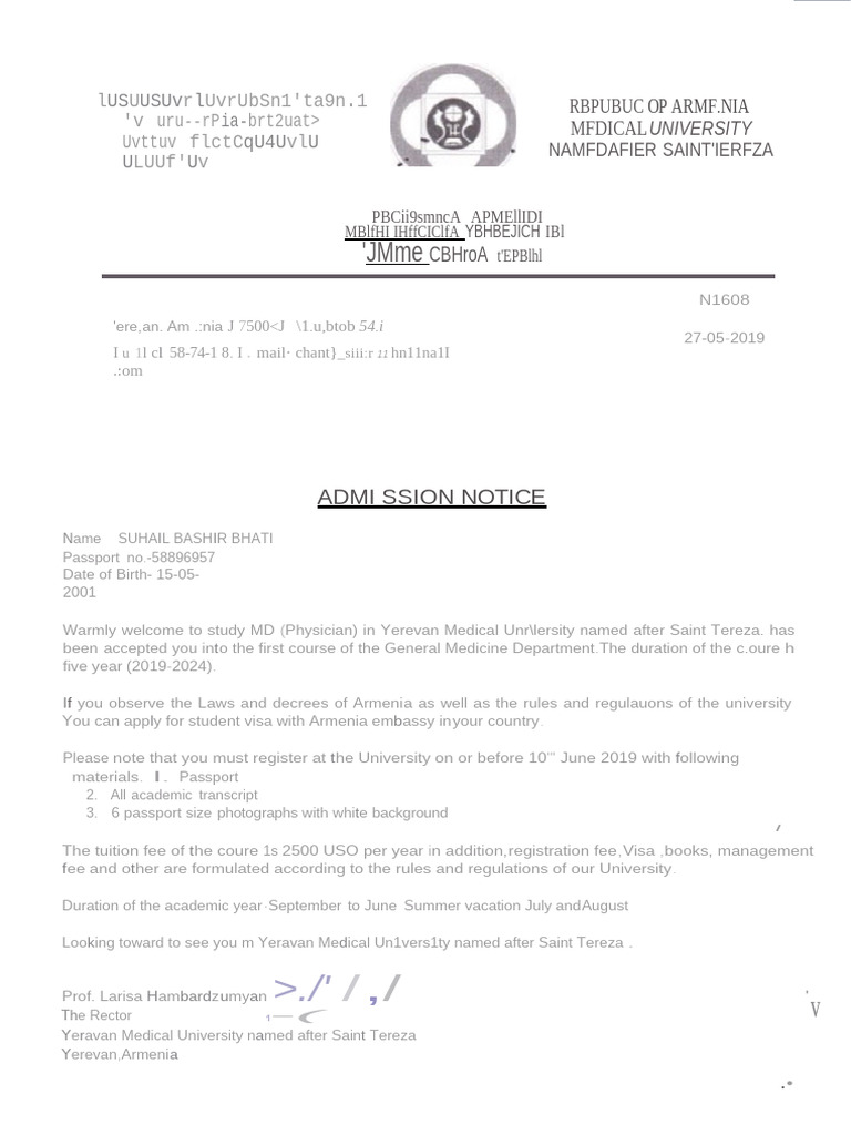 Admission Notice for MD Program in Armenia | PDF