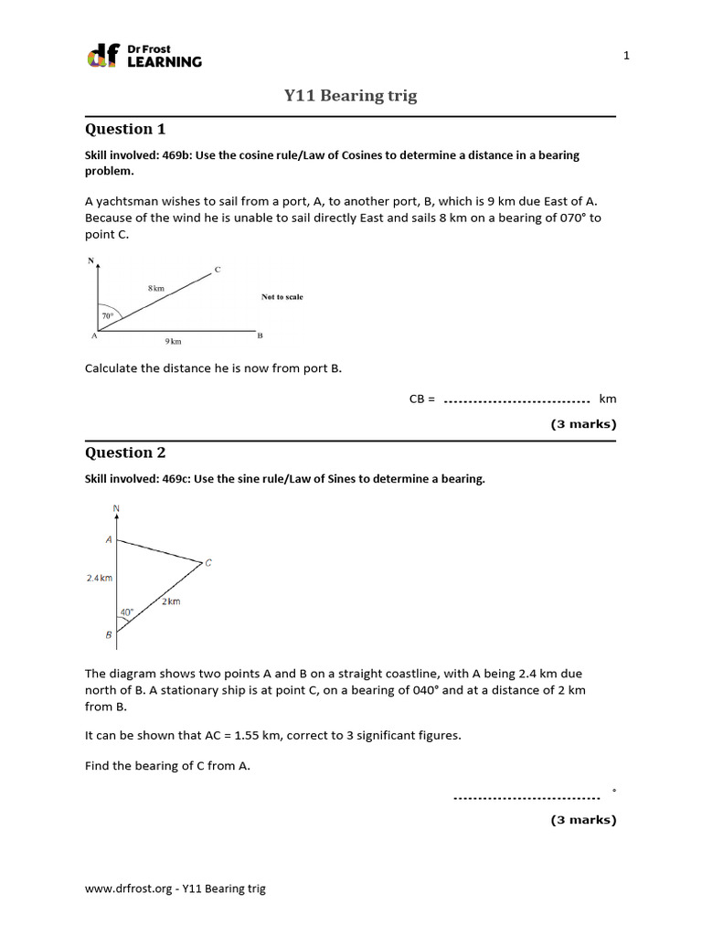 Worksheet 2 - Bearing Trig Rules | PDF | Trigonometry | Elementary ...
