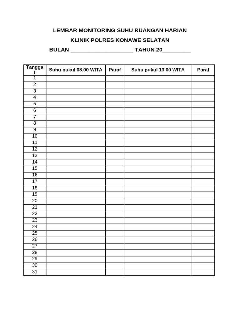 Lembar Monitoring Suhu Ruangan Harian | PDF