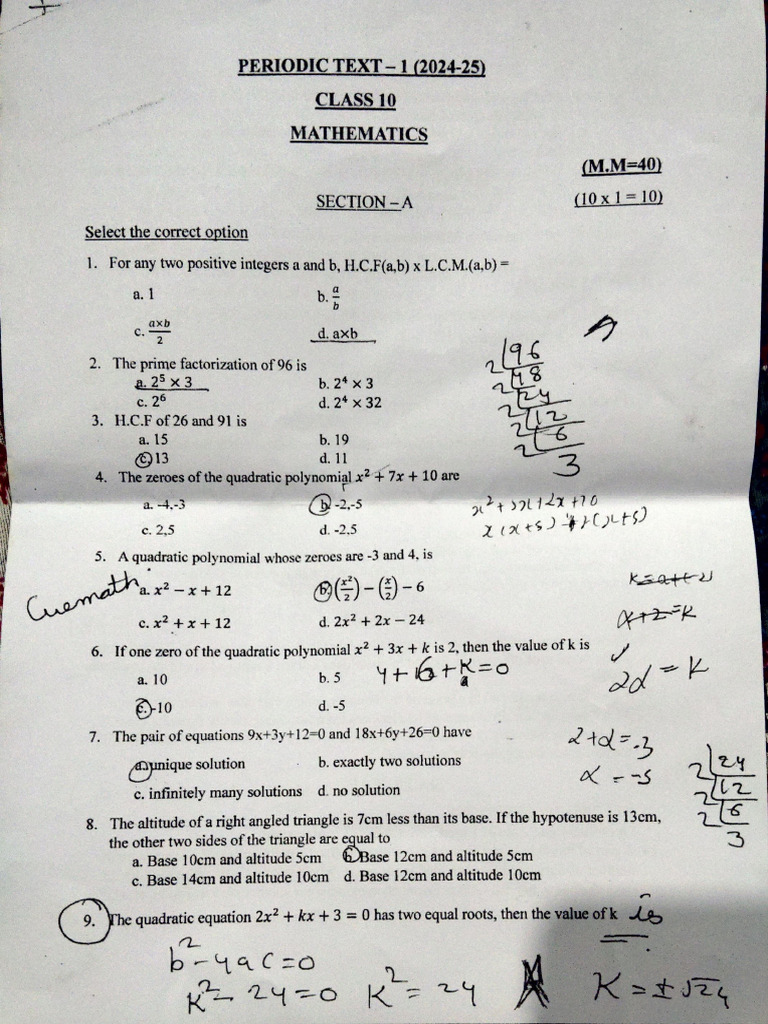 Maths PT 1 Question Papers | PDF | Quadratic Equation | Equations