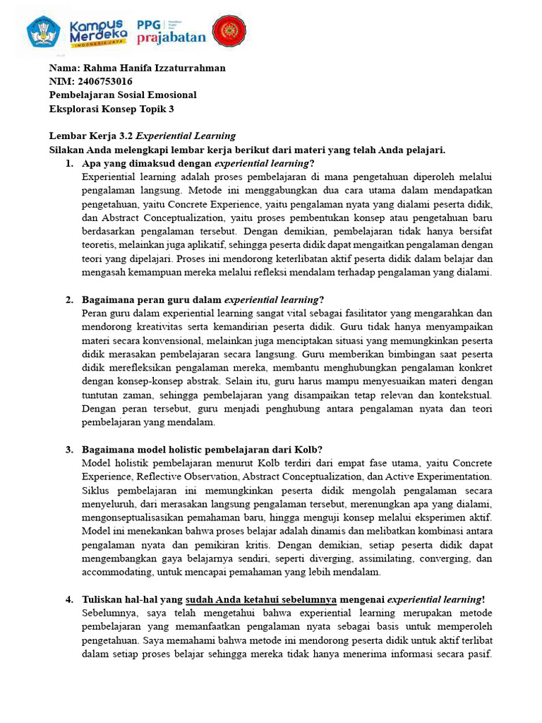 Rahma Hanifa-Eksplorasi Konsep T3-Lembar Kerja 3.2 Experiential Learning | PDF