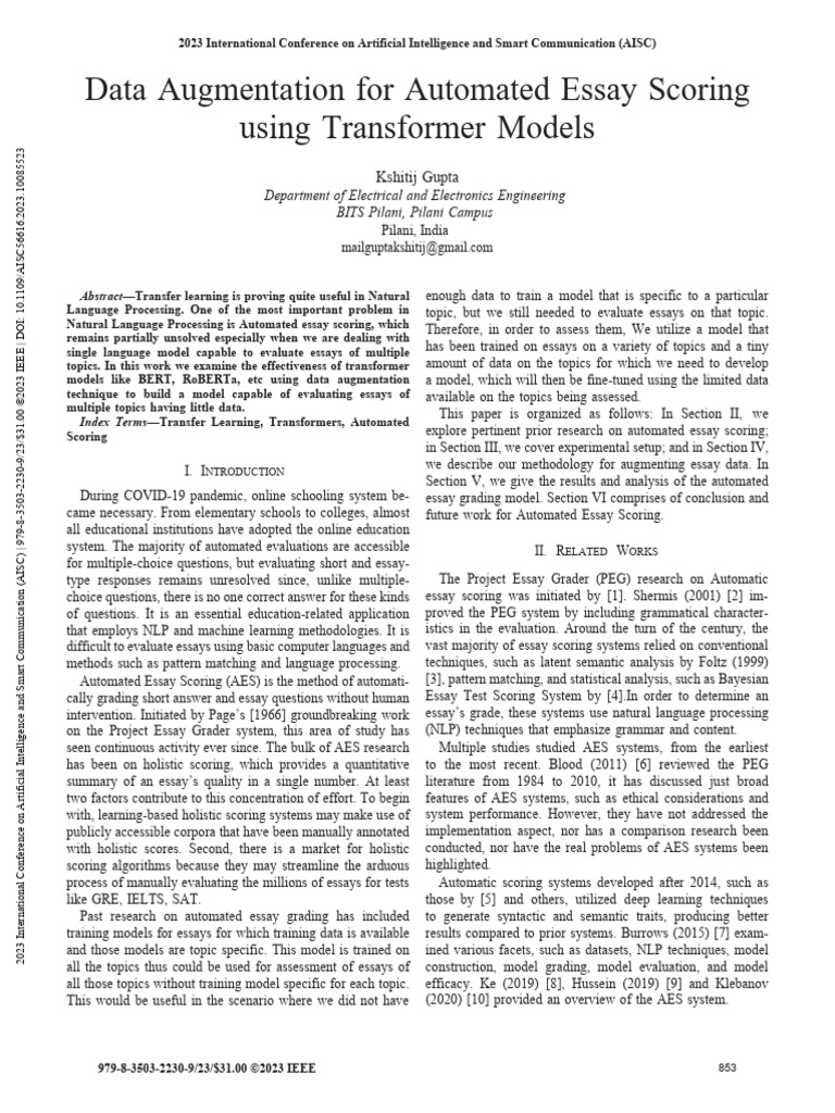 Data Augmentation For Automated Essay Scoring Using Transformer Models ...