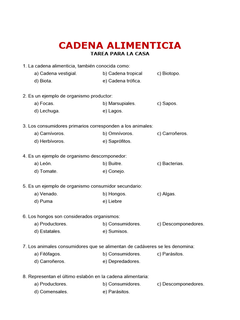 03 Cadenas Alimenticias Tarea | PDF