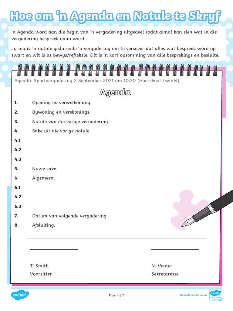 Za Fal 1676743115 Hoe Om N Agenda en Notule Te Skryf Ver 2 | PDF