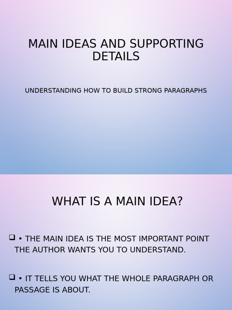 Main Ideas and Supporting Details | PDF