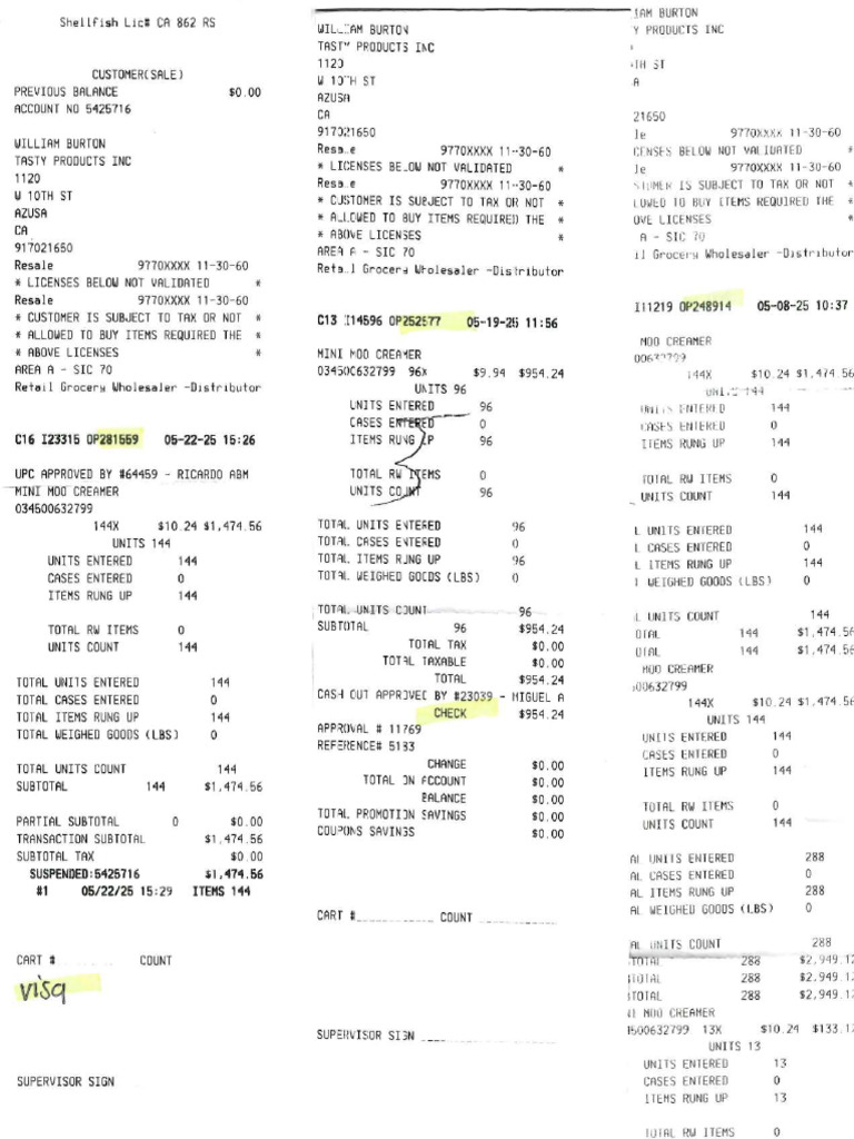 Creamer Receipts | PDF