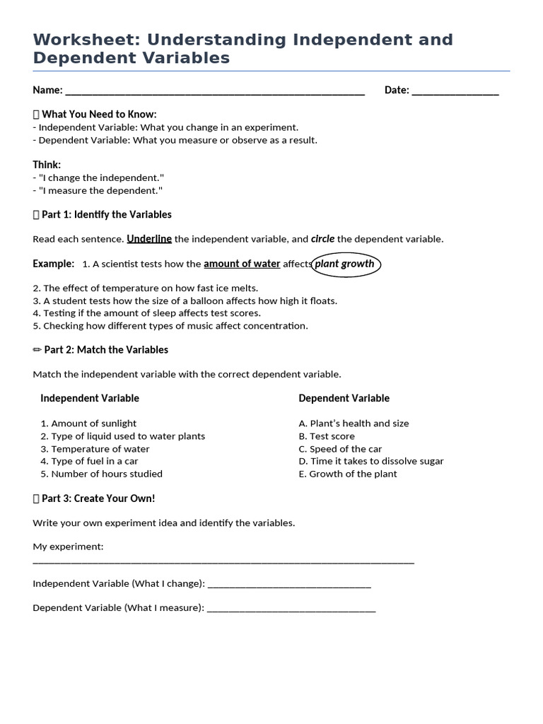 M1.Worksheet IV and DV. Variables | PDF