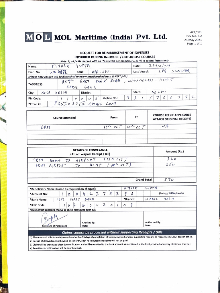 Claim Form IND4672 | PDF | Cheque