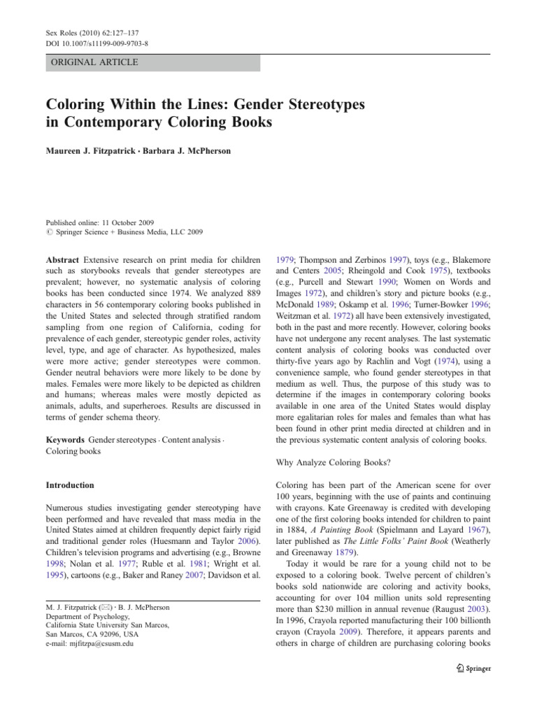 Fitzpatrick, Maureen J., and Barbara J. McPherson. 2010 | PDF | Gender ...