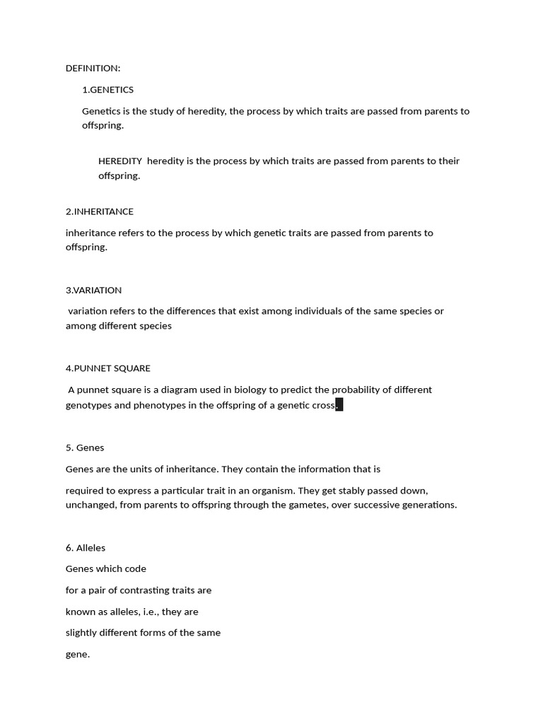 Principles and Inheritance Definitions (Gilda) | PDF | Dominance (Genetics) | Genotype