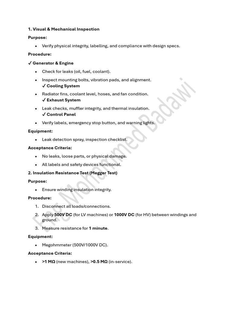 Generator FAT Testing Procedures | PDF | Electric Generator | Insulator ...