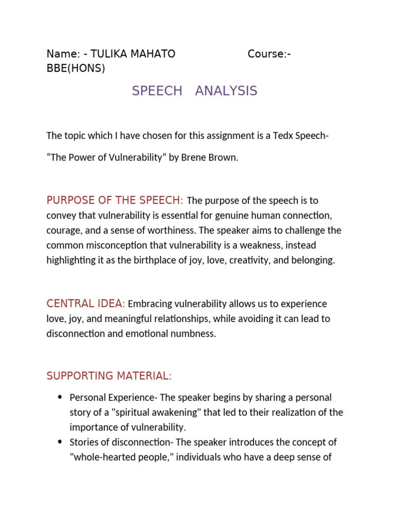 Public Speaking Task II Speech Analysis | PDF | Body Language ...