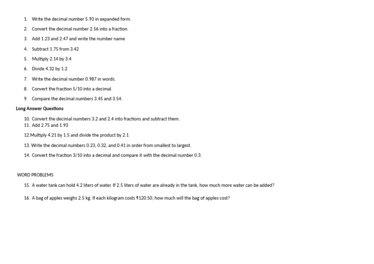 5th Grade Decimal Practice Worksheets | PDF