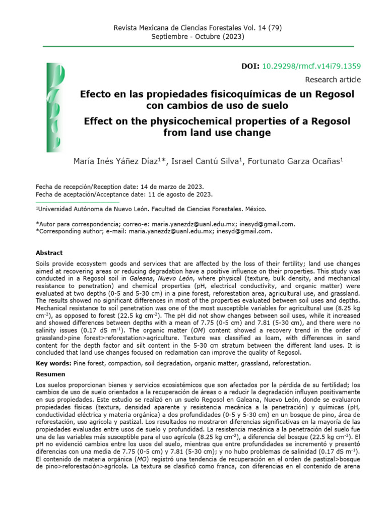 Physicochemical Effects of Land Use on Regosol | PDF | Soil | Porosity