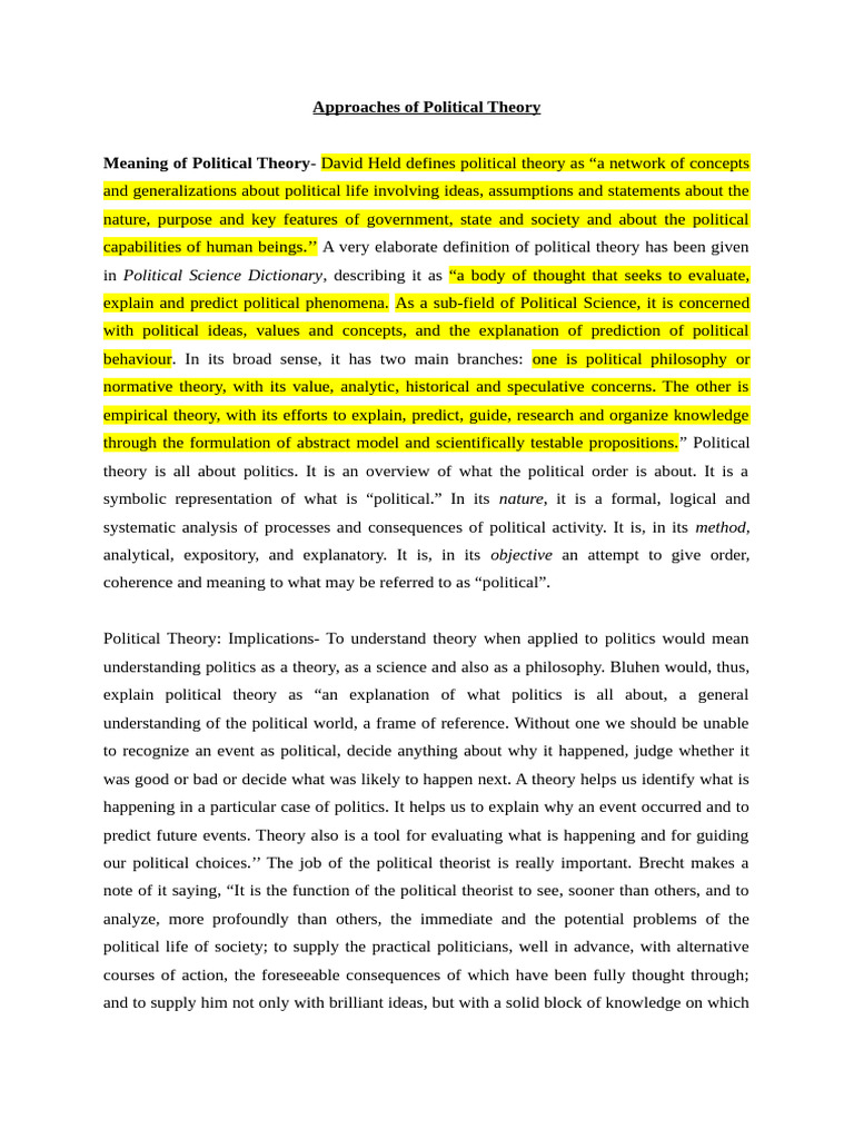 Key Approaches in Political Theory | PDF | Theory | Science