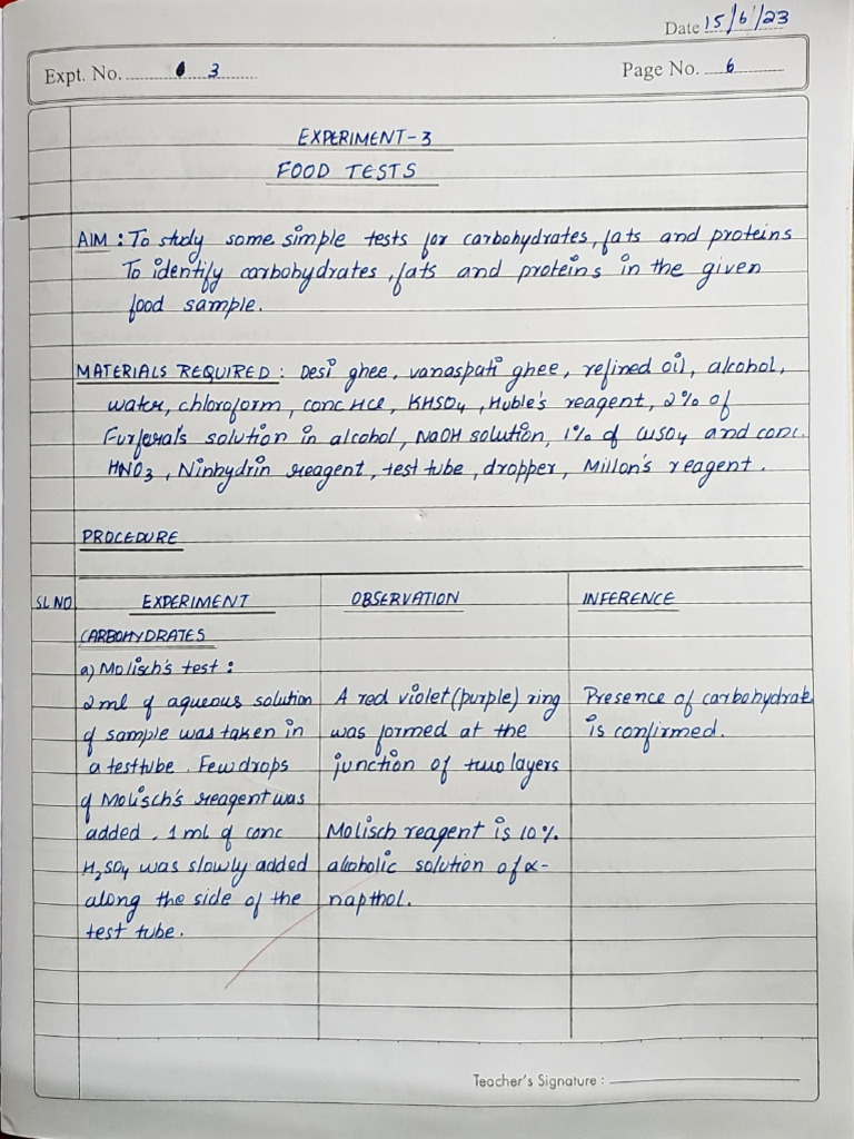 Experiment 3 Food Tests | PDF