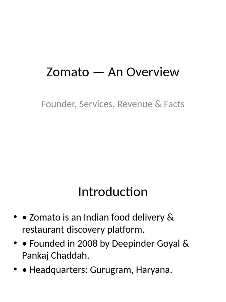 Zomato Overview: Founder & Services | PDF