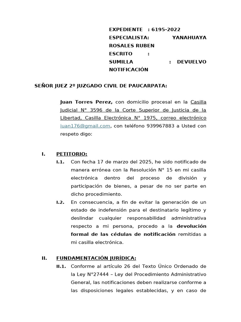 Devolución de Notificación Exp 6195-2022 | PDF | Ley procesal | Gobierno