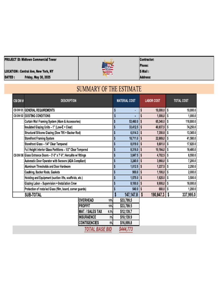 Sample Estimate - Glazing .PTD | PDF