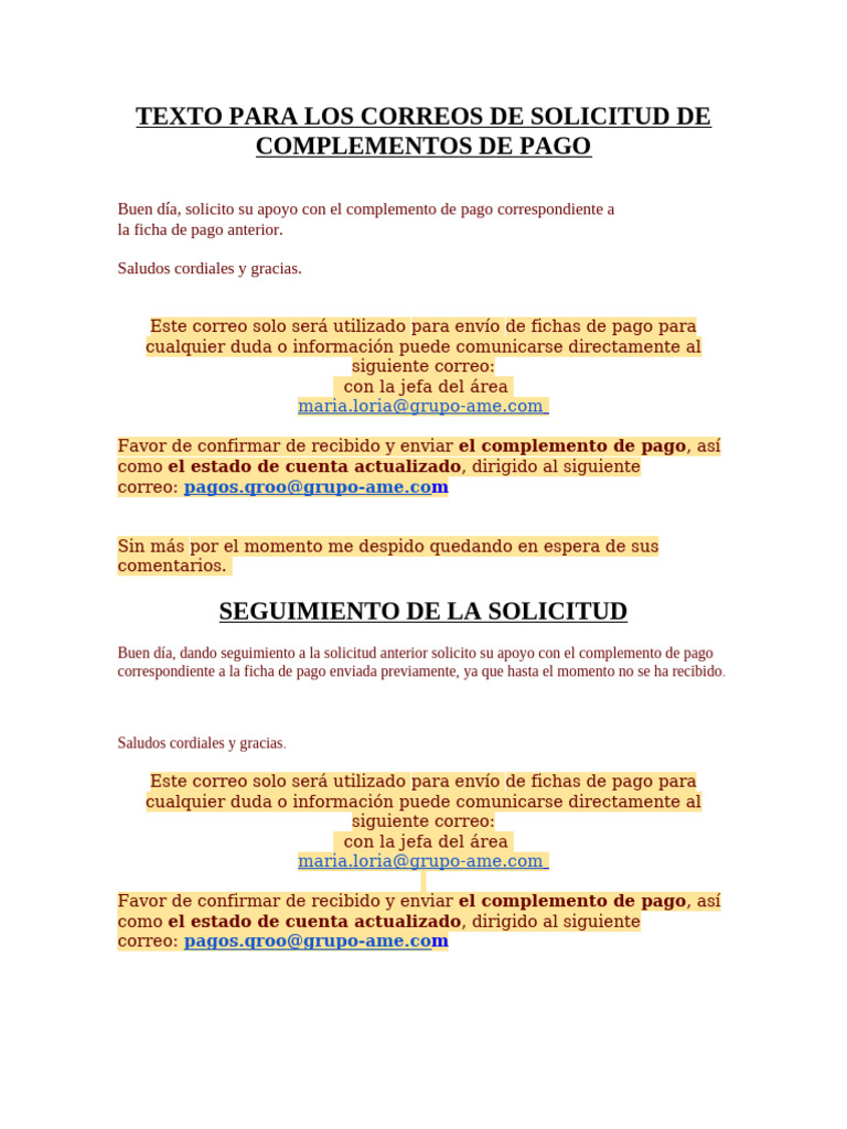 Texto para Solicitud de Complemento de Pago A Proveedores | PDF