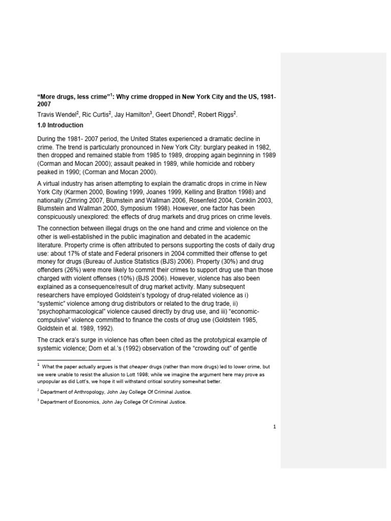 More Drugs, Less Crime Why Crime Dropped in New | PDF | Cocaine ...