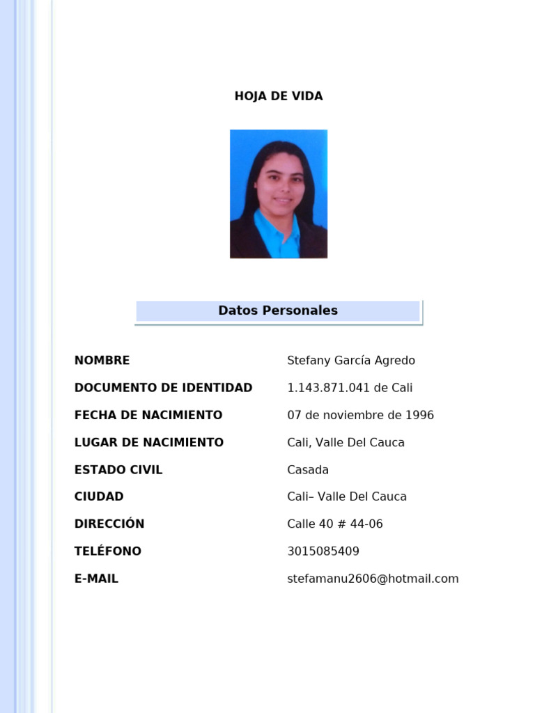 Hoja de Vida de Stefany García Agredo | PDF